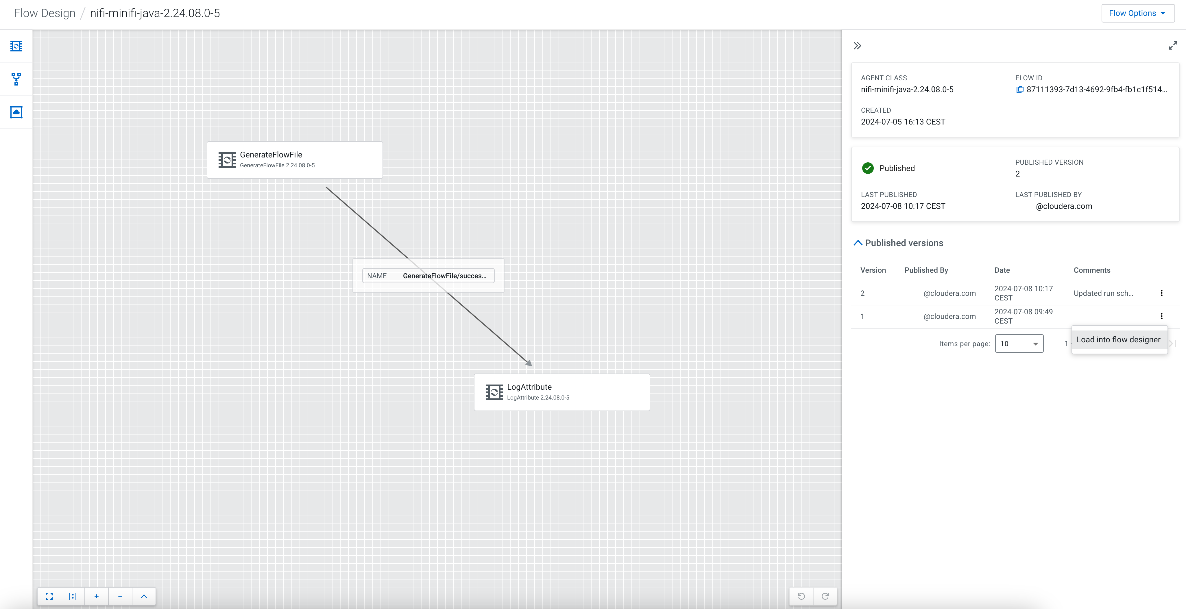 Managing flow versions in Cloudera Edge Management