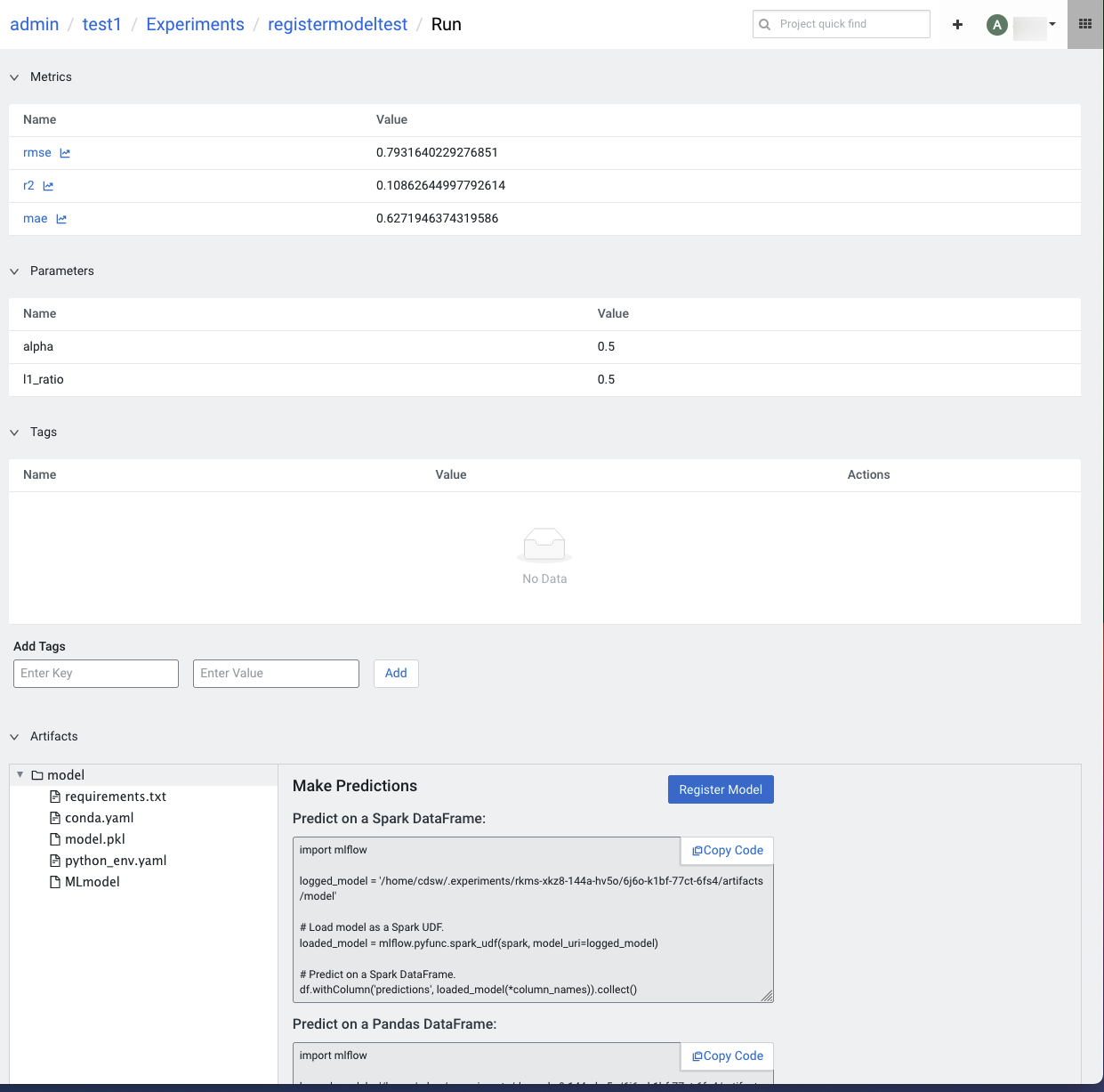 Registering a model using the AI Registry user interface