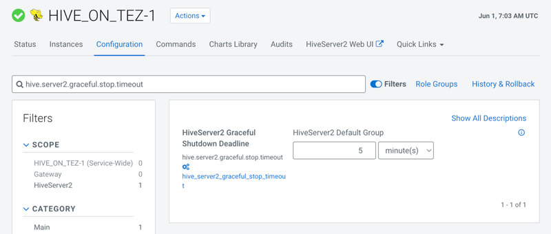 Configuring graceful shutdown property for HiveServer