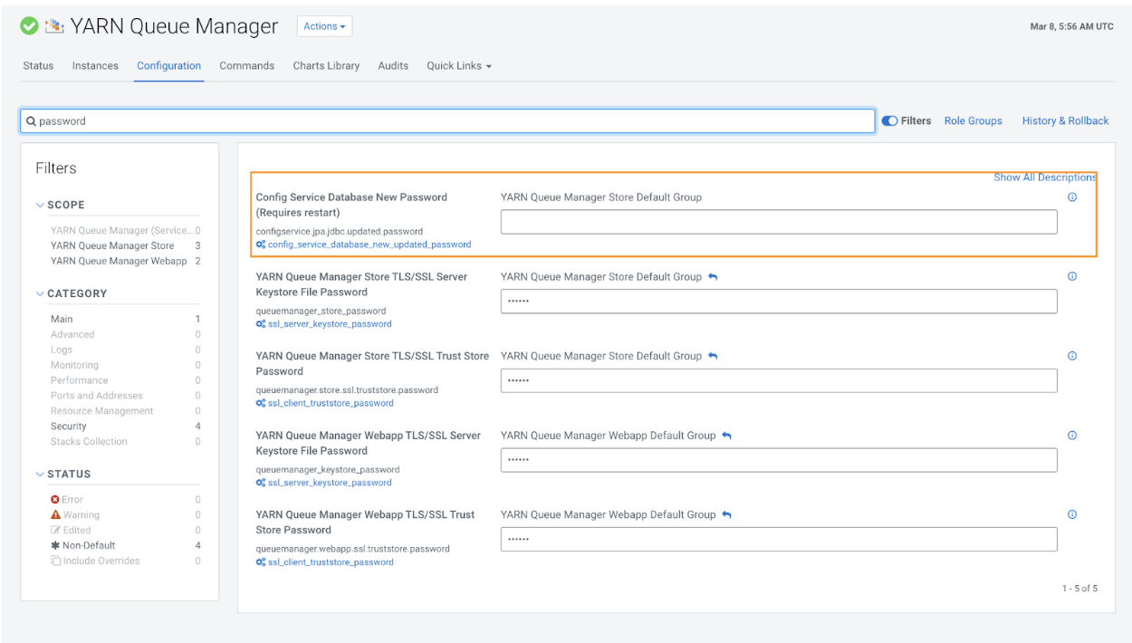 Updating YARN Queue Manager Database Password